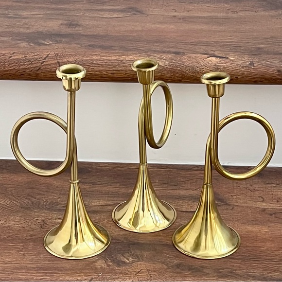 Vintage | Accents | Brass Trumpet Candle Stick Holders Lot 3 Vintage ...